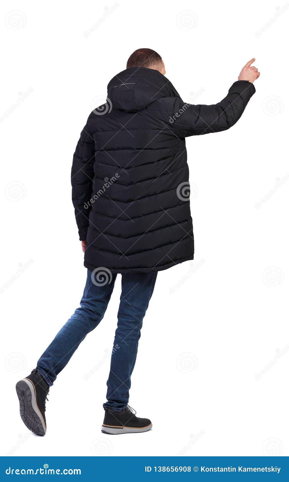 Back View of a Man Walking with a Pointing Hand Stock Photo - Image of ...