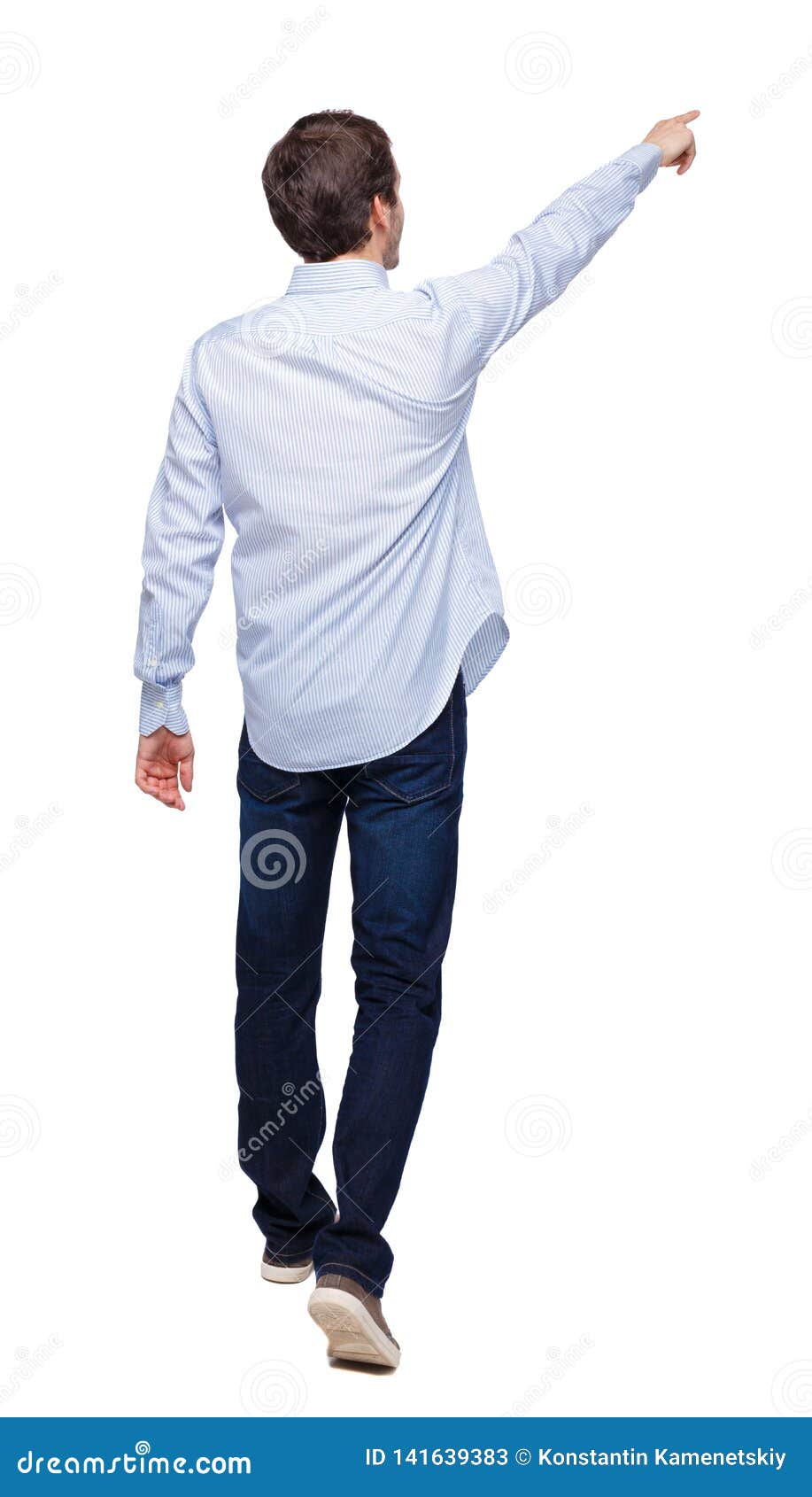 Back View of a Man Walking with a Pointing Hand Stock Image - Image of ...