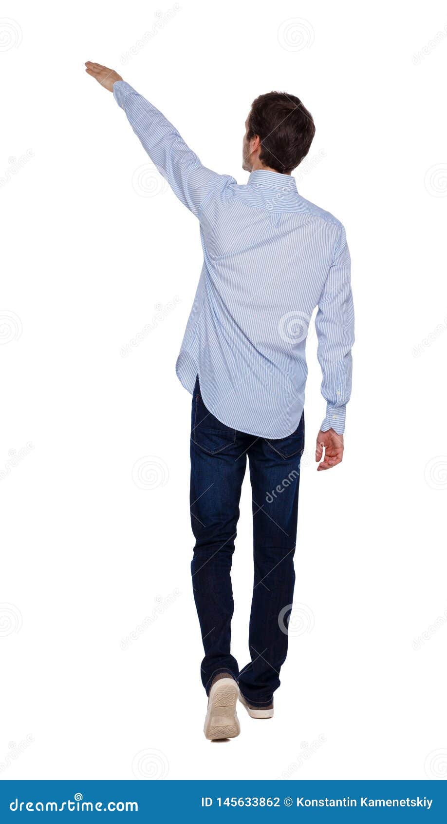 Back View of a Man Walking with a Pointing Hand Stock Photo - Image of ...