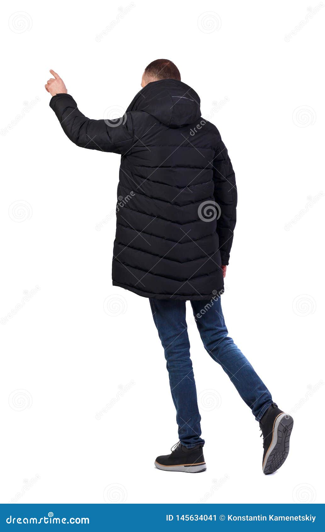 Back View of a Man Walking with a Pointing Hand Stock Image - Image of ...
