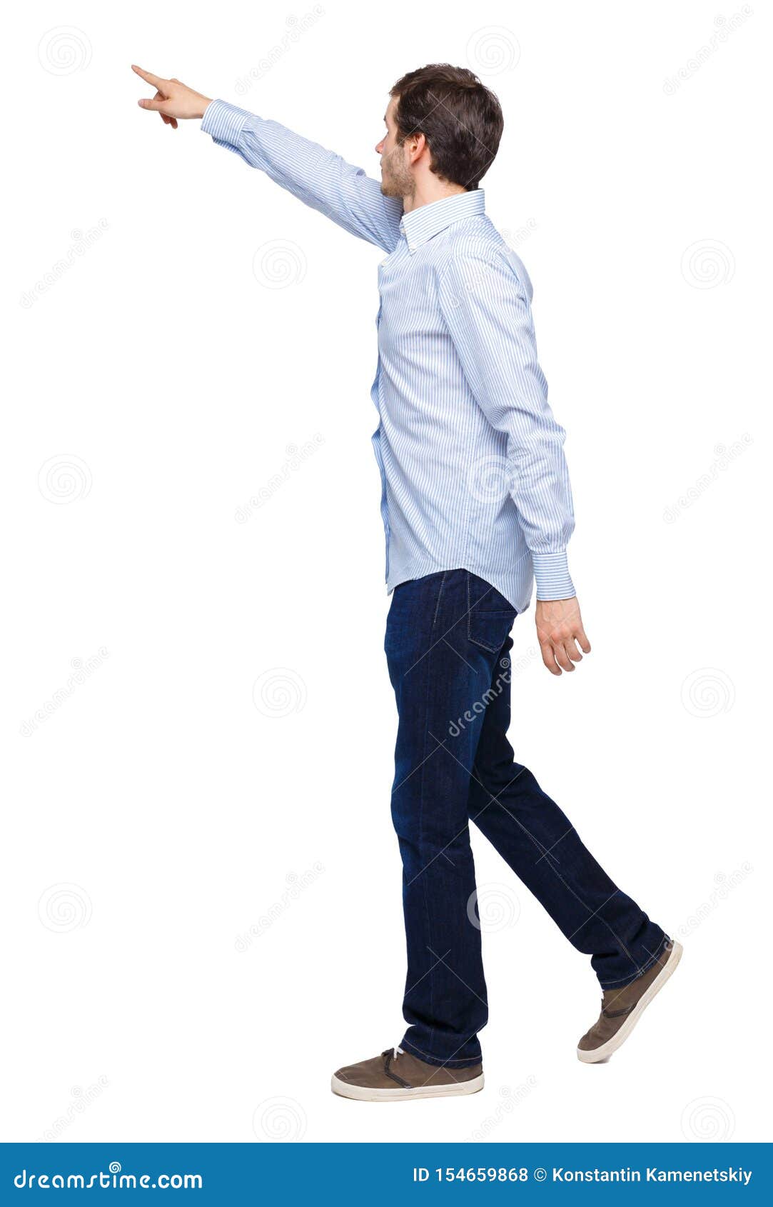Back View of a Man Walking with a Pointing Hand Stock Photo - Image of ...