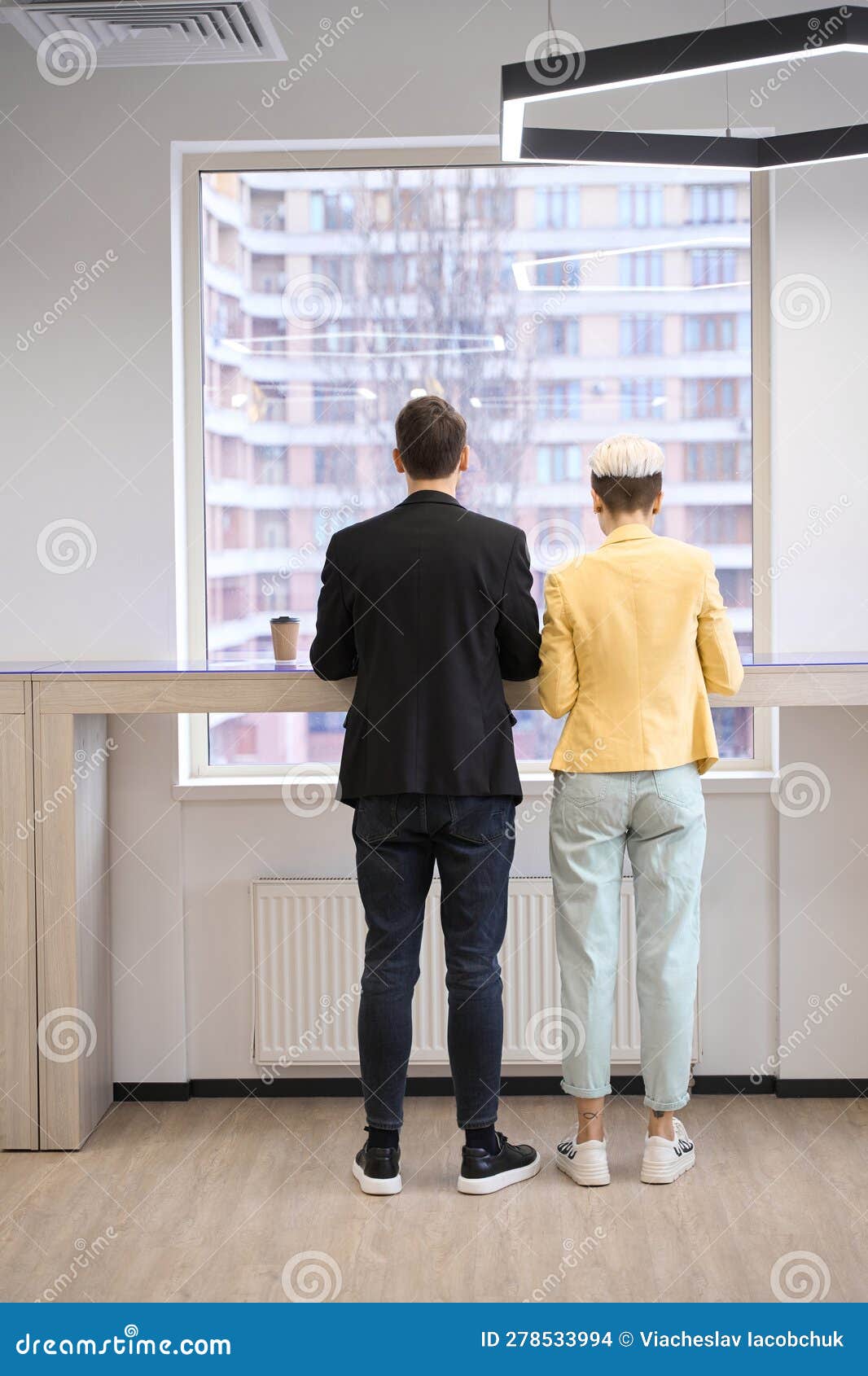 Back-view Man and Woman Working Near Window Stock Photo - Image of ...