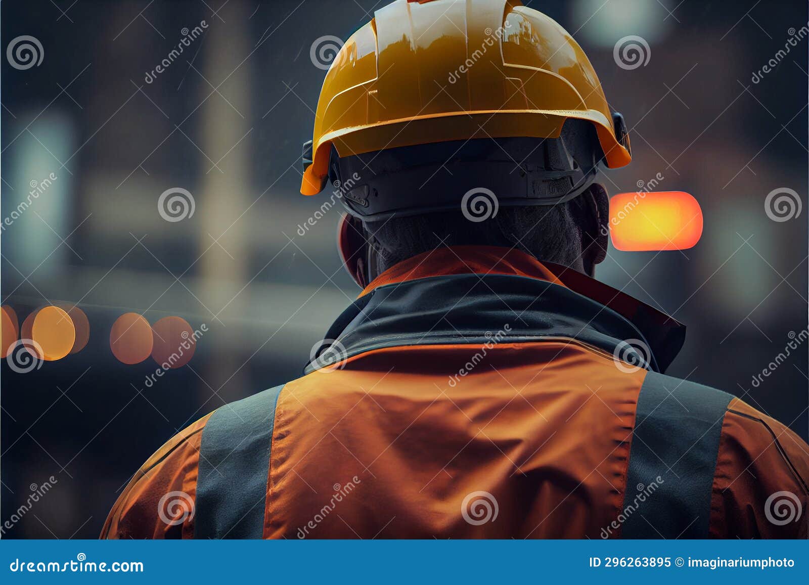 Back View of Man in Work Vest Standing on Territory Construction Area ...