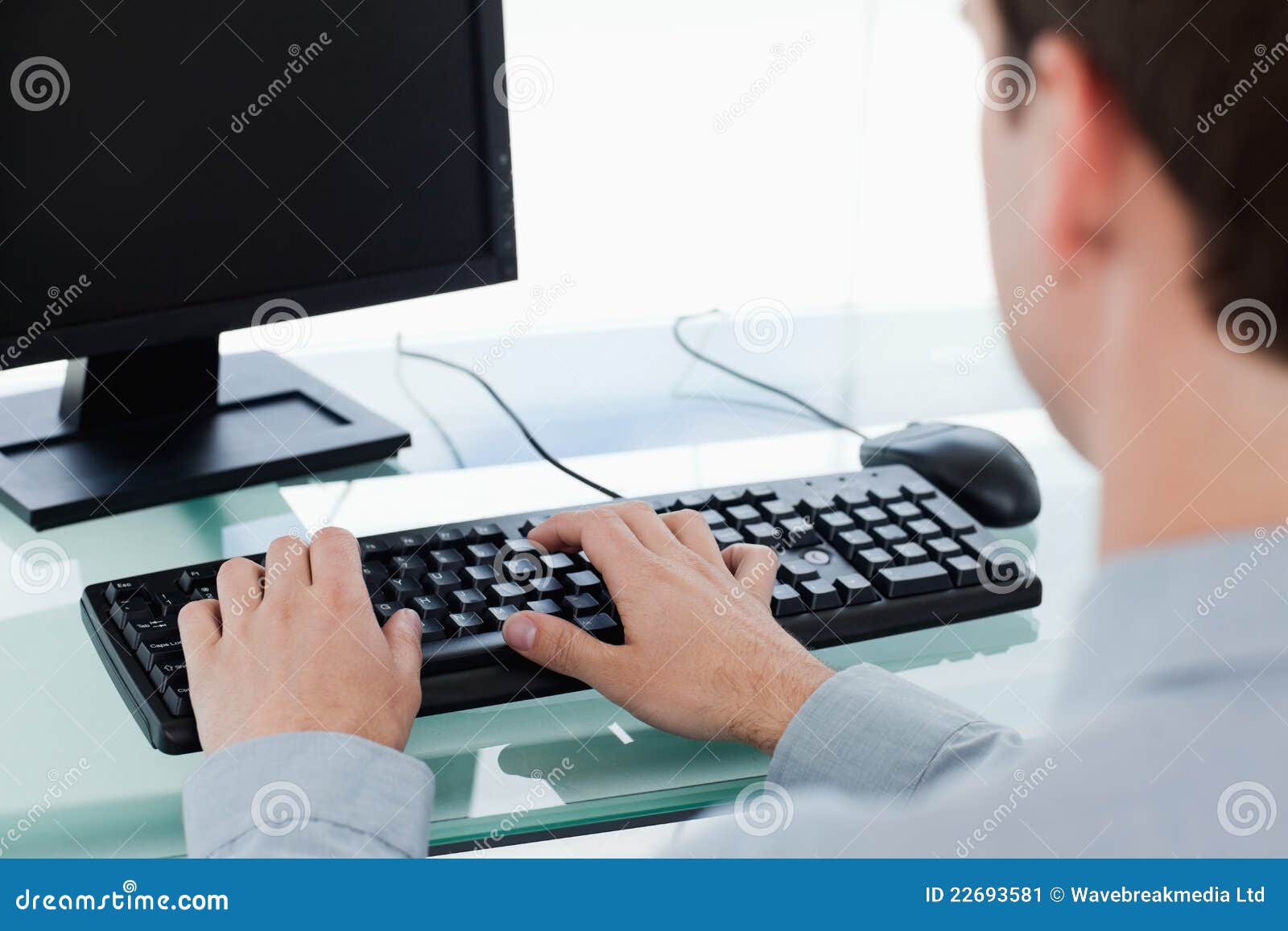 Back View of a Manager Working with a Monitor Stock Image - Image of ...