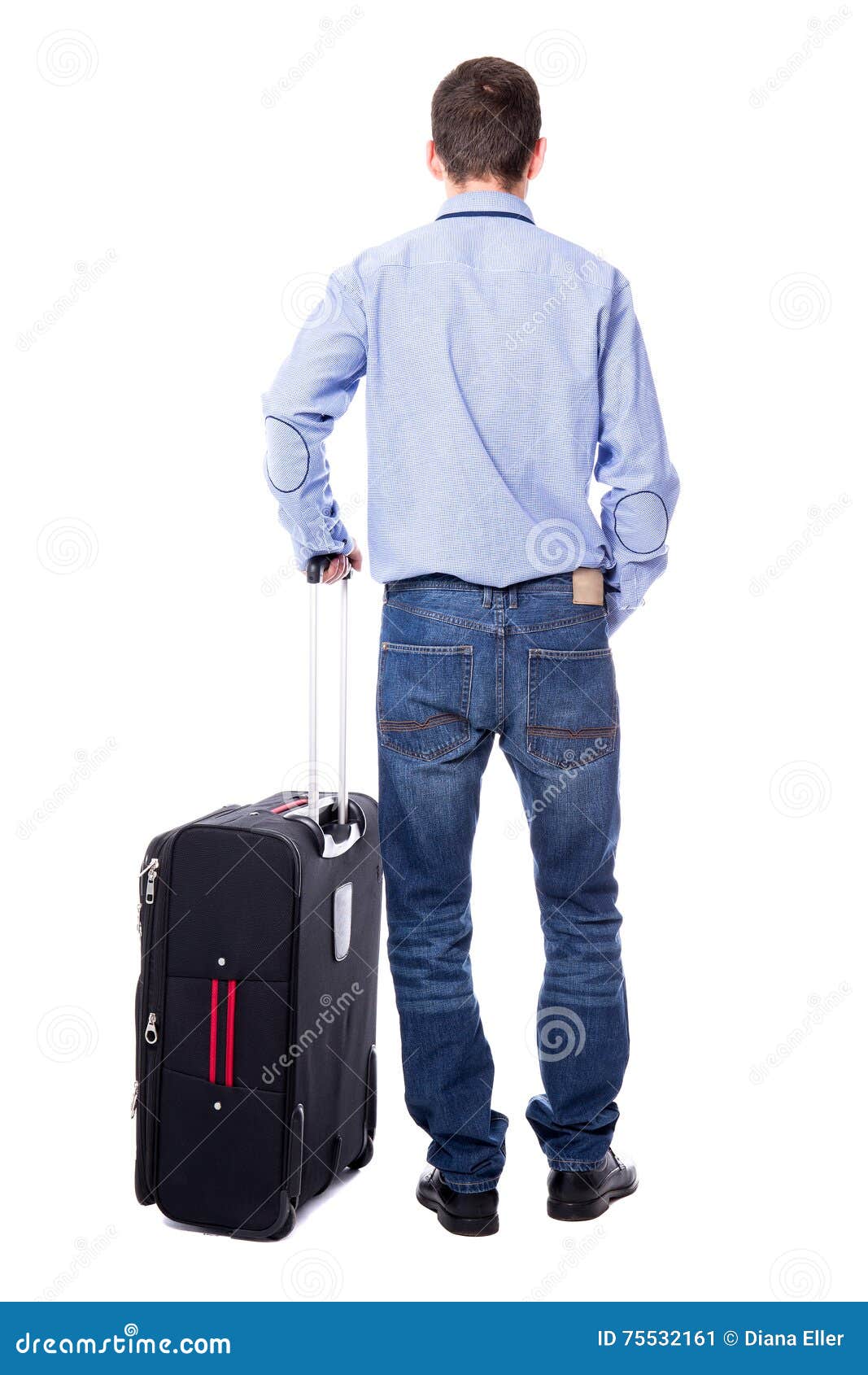 Back View of Middle Aged Business Man Standing with Suitcase Iso Stock ...