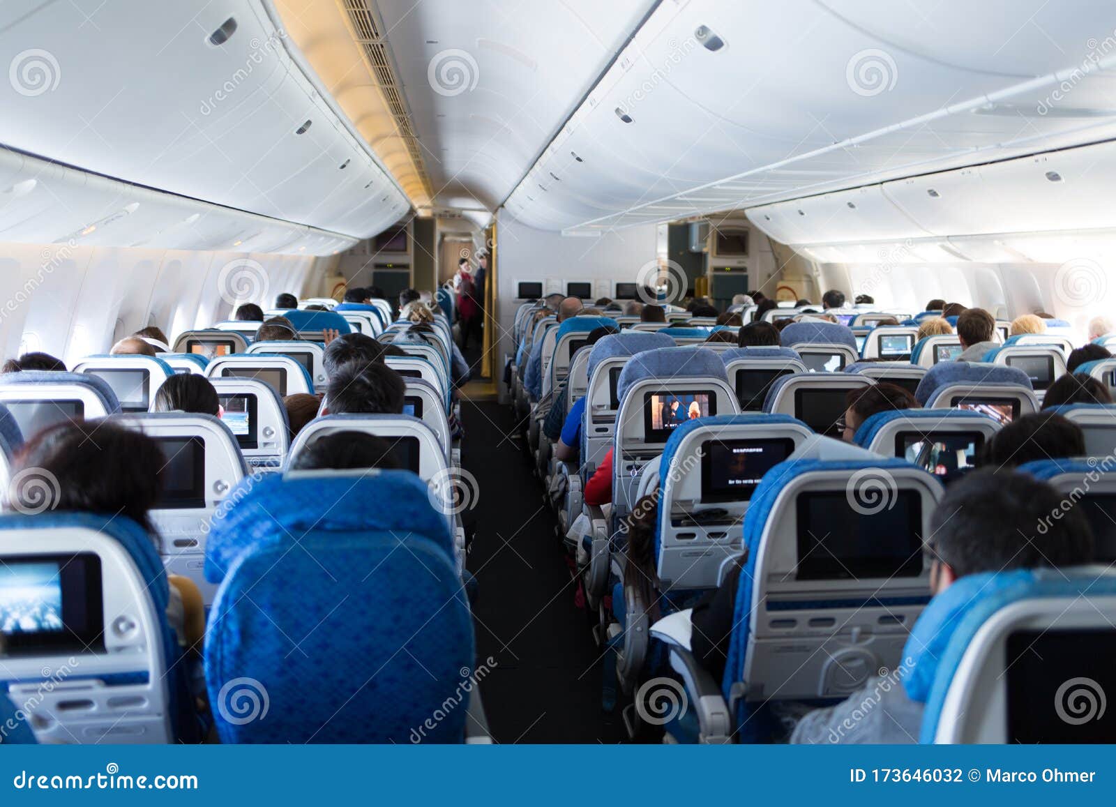 Modern Airplane Inside Economy Class Editorial Photography - Image of ...