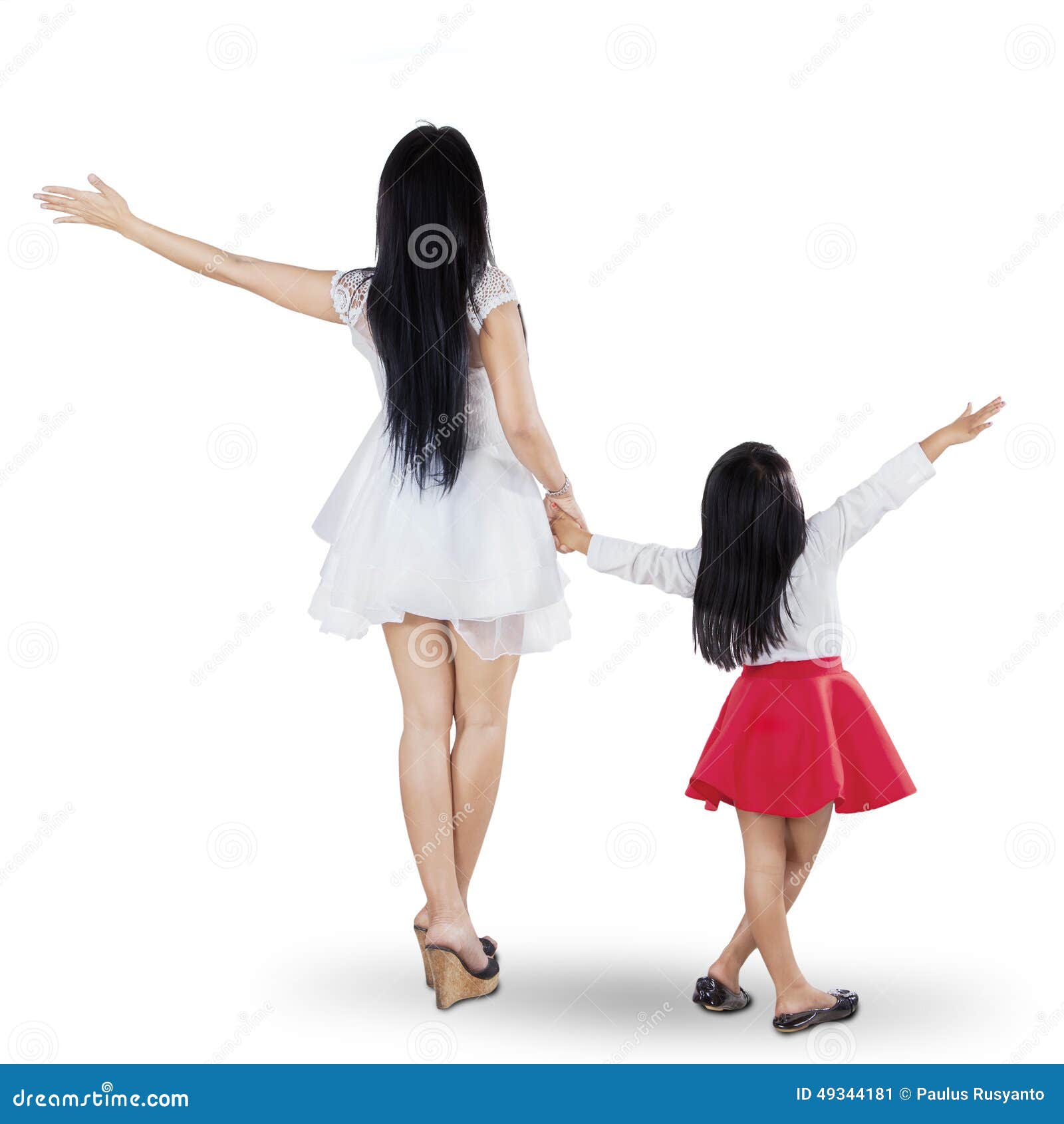 Back View of Mother and Daughter Holding Hands Stock Image - Image of ...