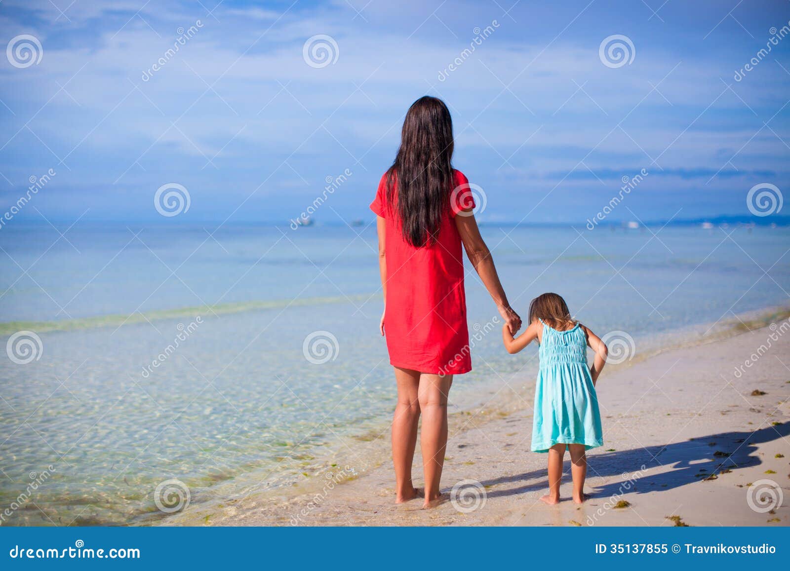 Back View of Mother and Her Little Daughter Stock Image - Image of ...
