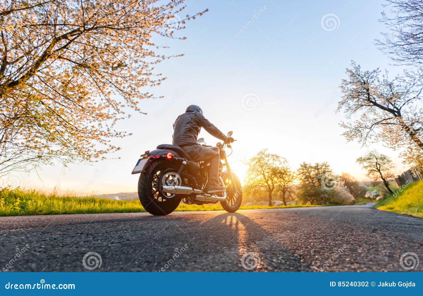 Back View of Motorcycle Driver on Road Stock Photo - Image of light ...