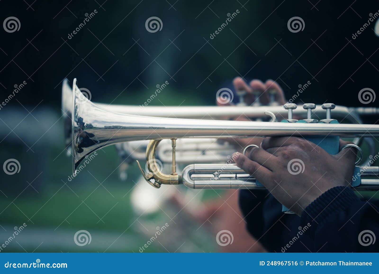 Back View Musician Playing Empty Trumpet Instrument Outdoors Selectable ...