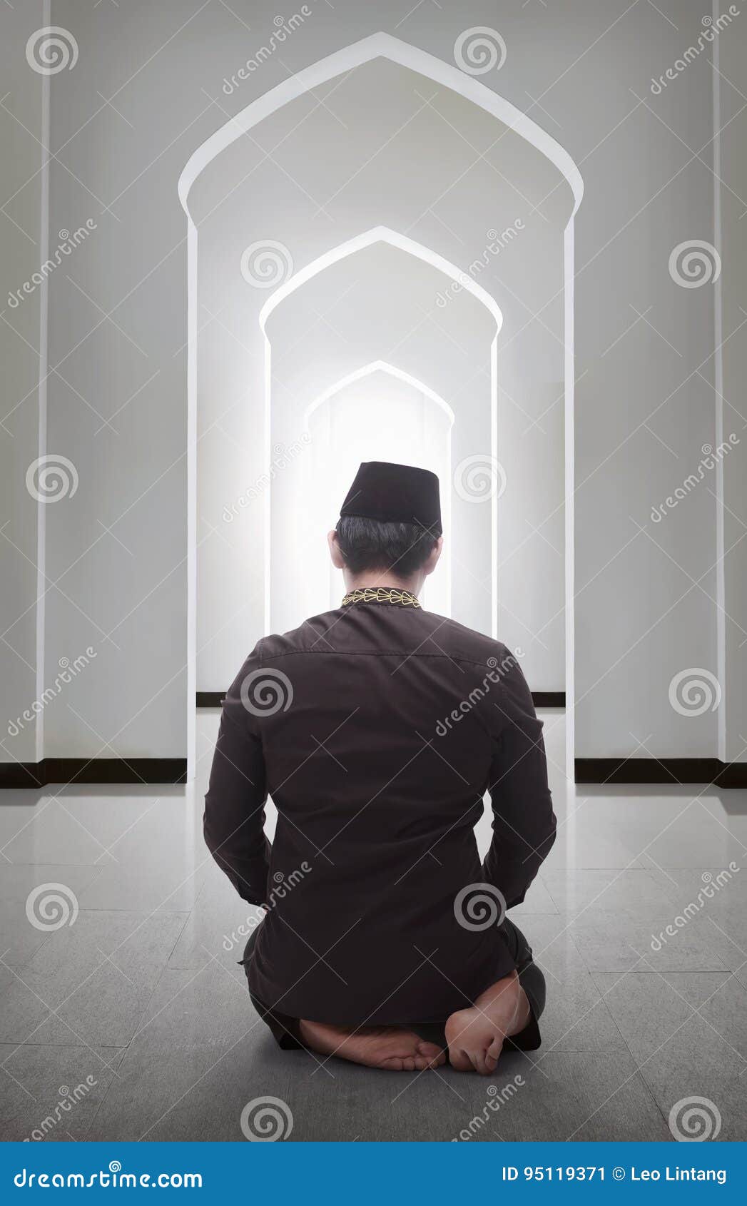 Back View of Muslim Man with Cap Praying Stock Image - Image of ...