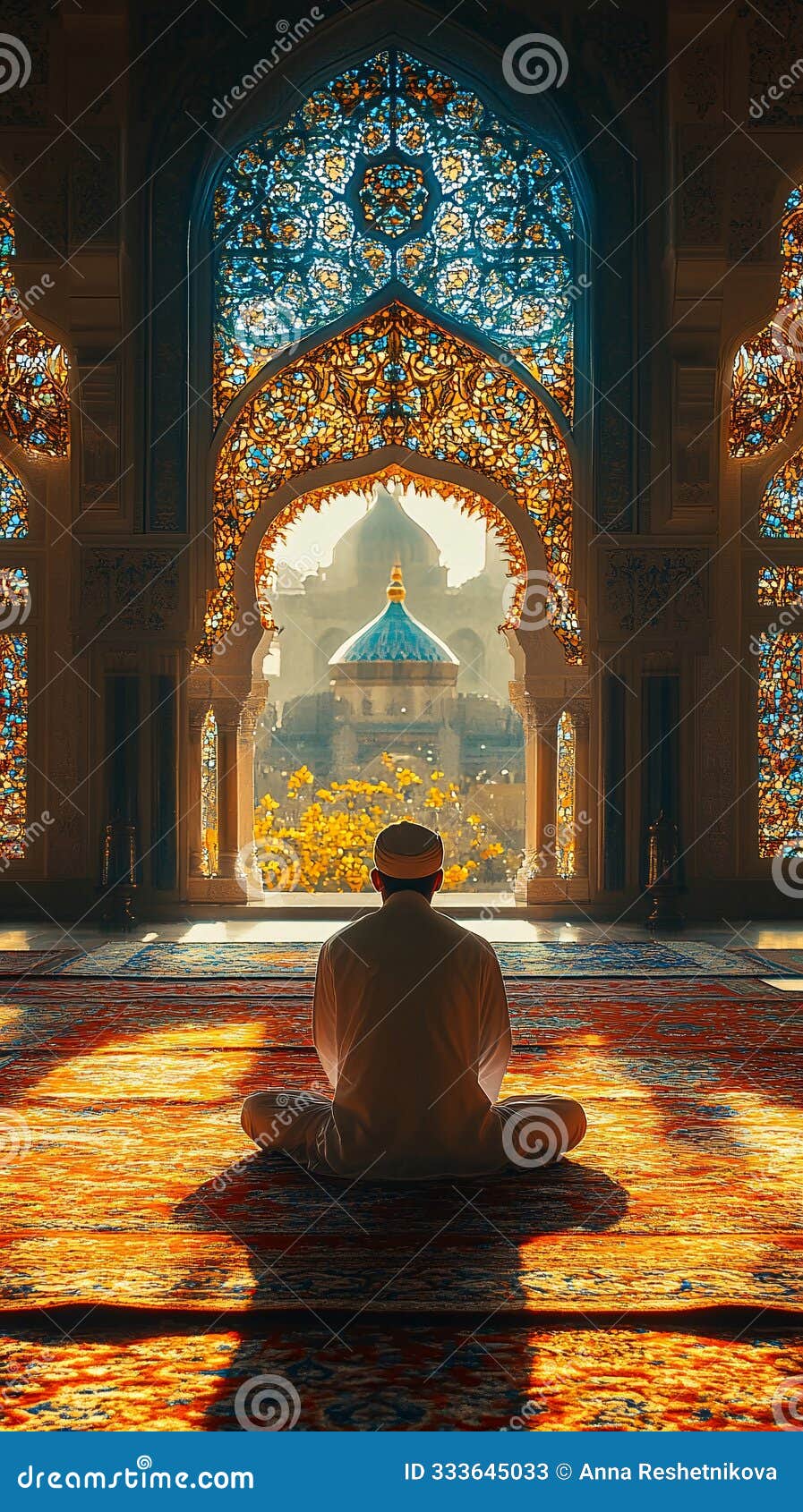 Back View of a Muslim Man Praying. Artificial Intelligence. Stock Image ...