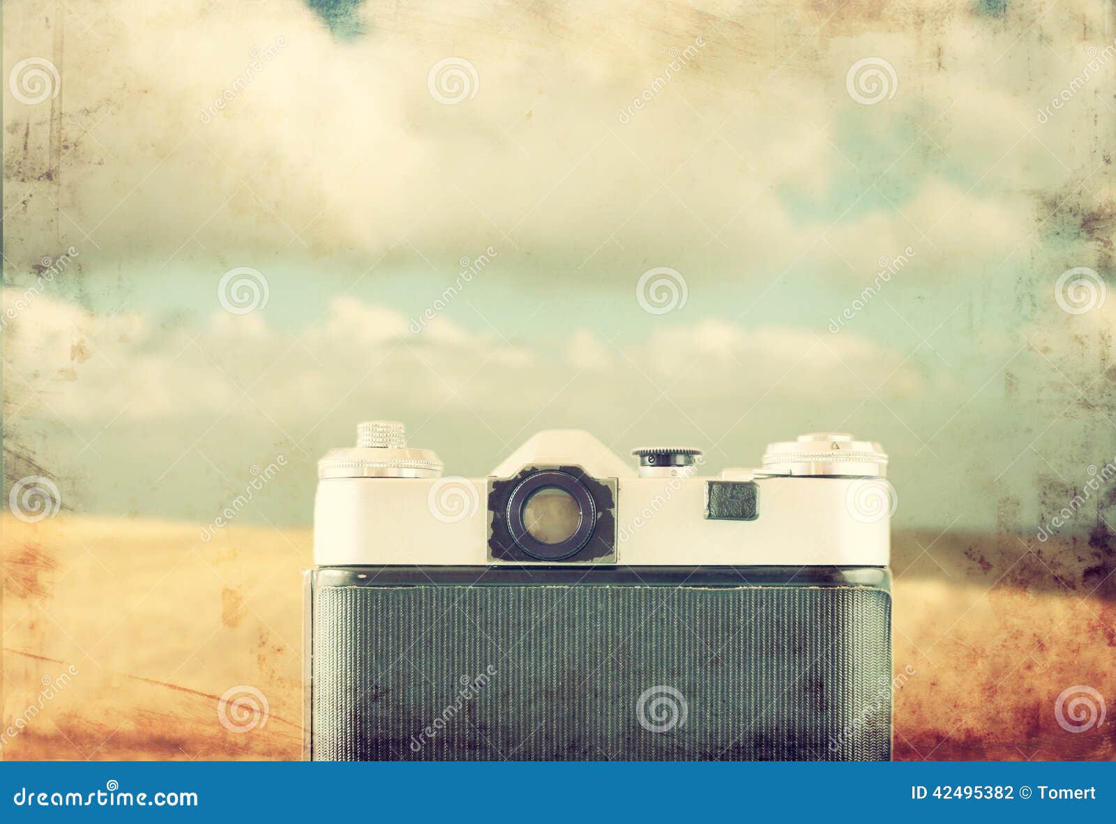 Back View of Old Camera in Front Sea. Vintage Filtered Image. Stock ...