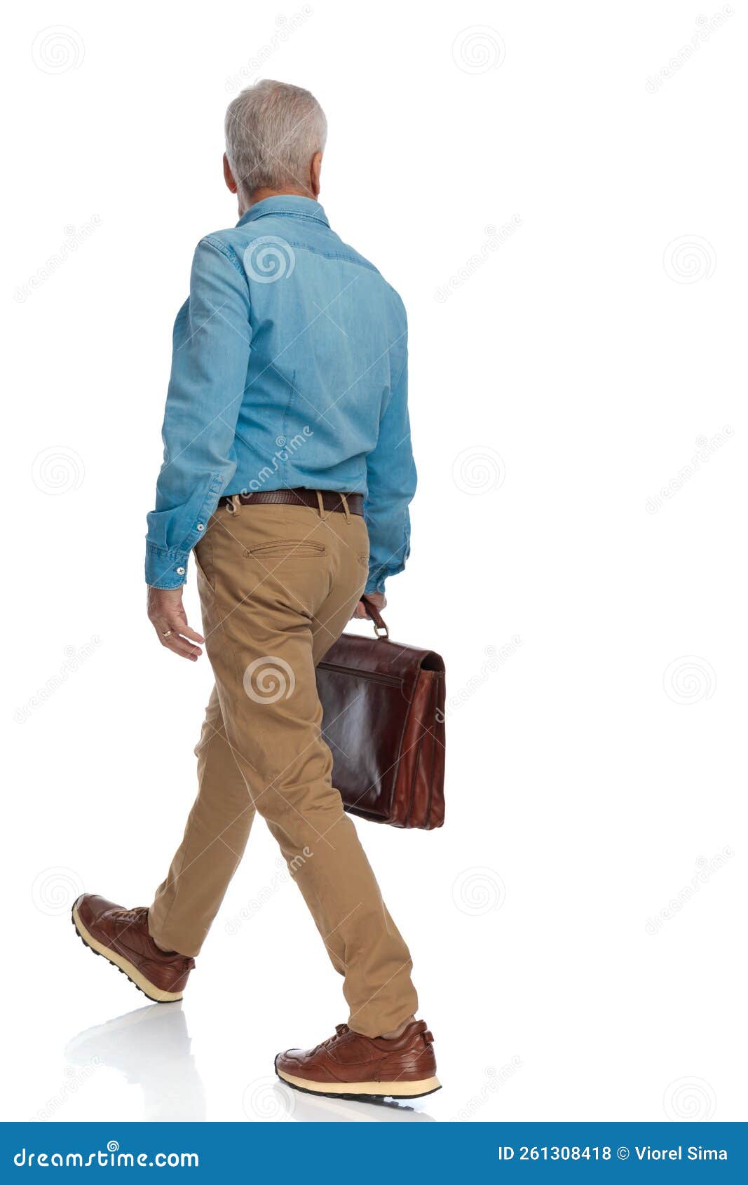 Back View of Old Man in His 60s Holding Suitcase and Walking Stock ...