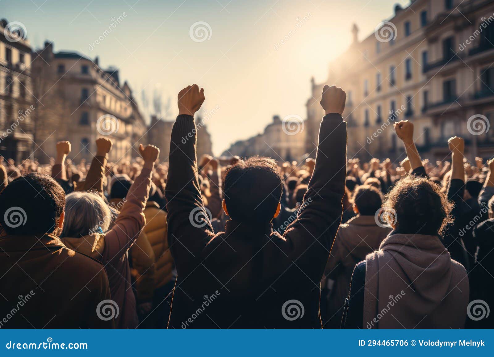 Back View of People Standing on Crowded Street Ang Protesting ...