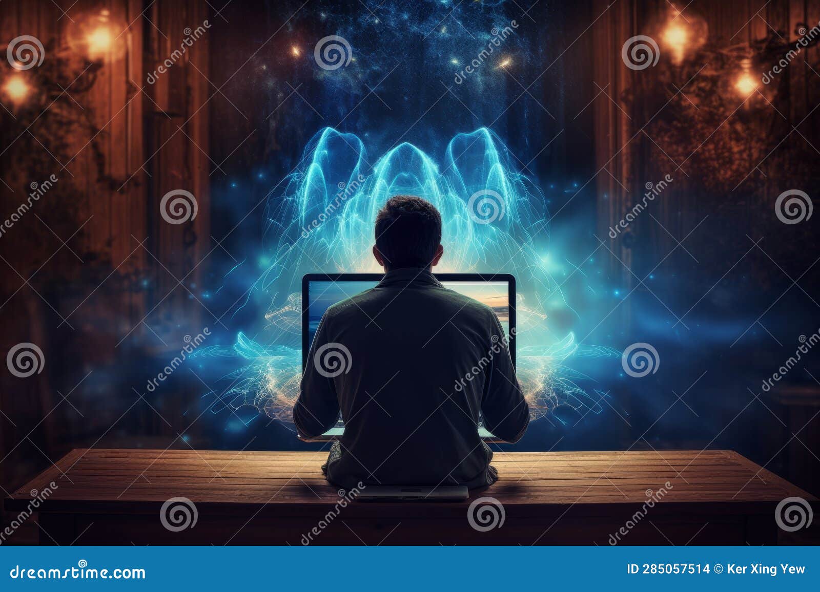 Back View of a Person Using a Laptop Stock Illustration - Illustration ...