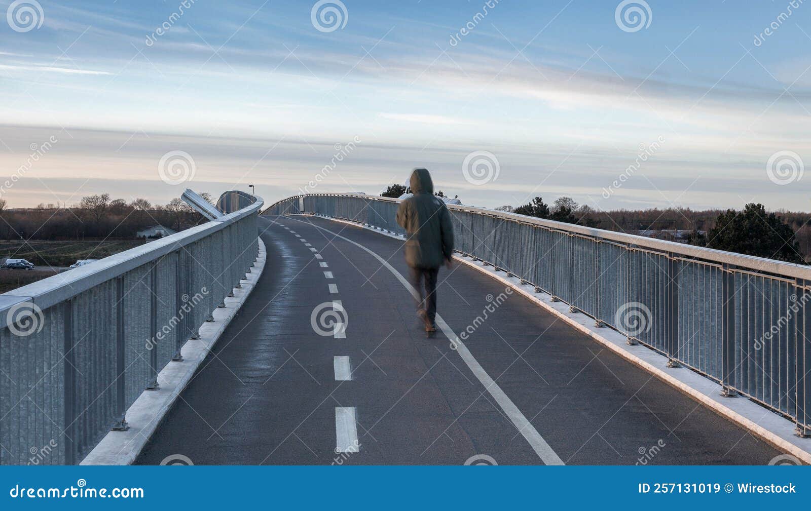 Back View of a Person Walking on a Bridge Road in Denmark Stock Image ...