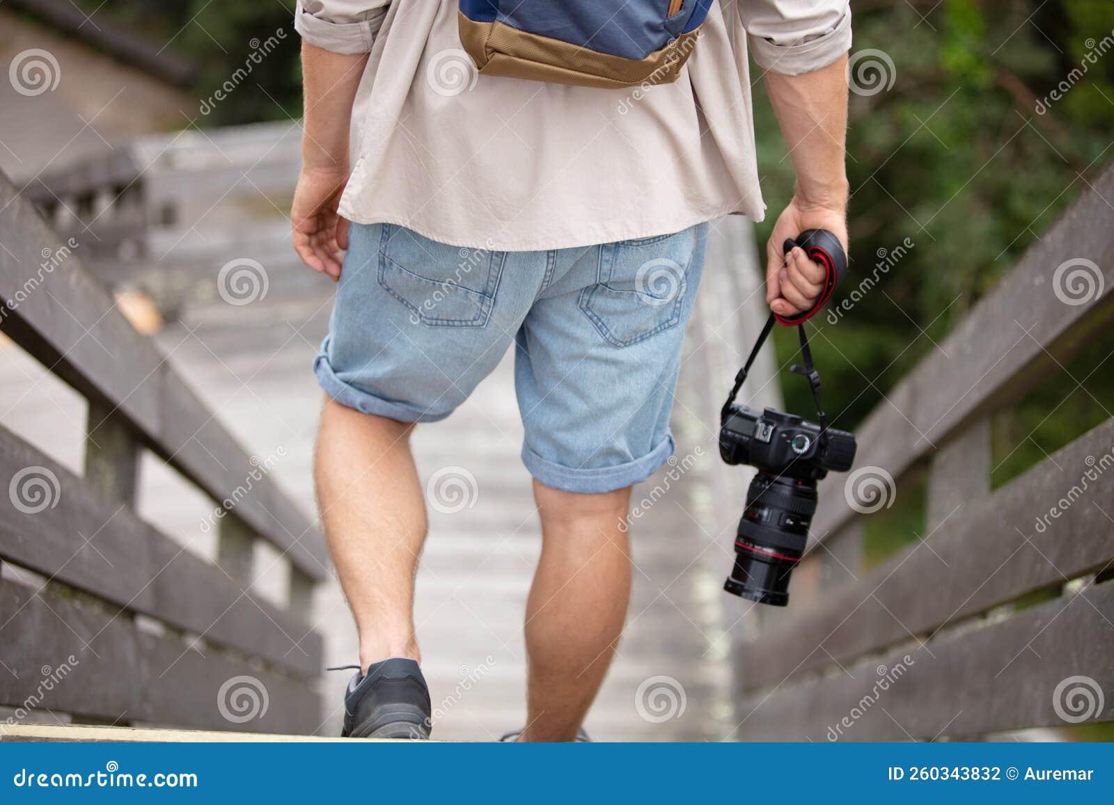 Back View Photographer Walking Down Steps Stock Photo - Image of green ...