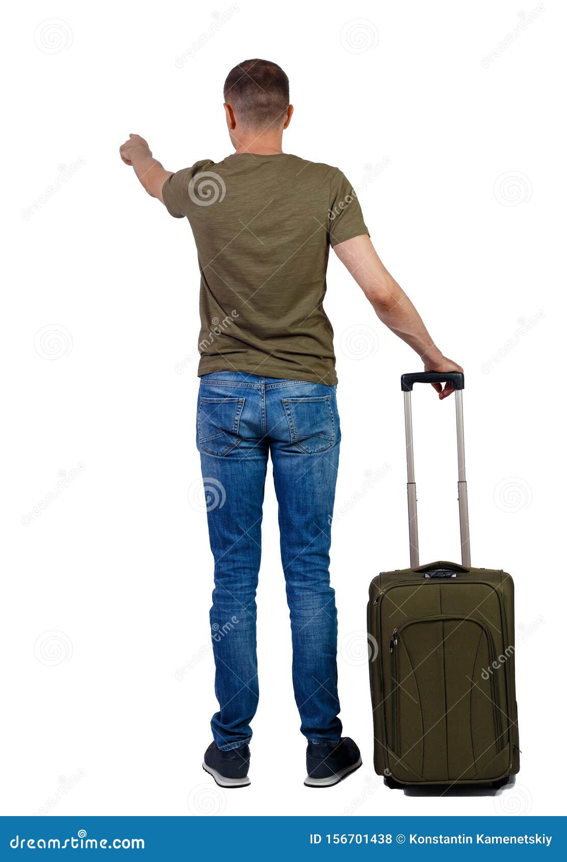 Back View of Pointing Man with Suitcase Stock Photo - Image of person ...