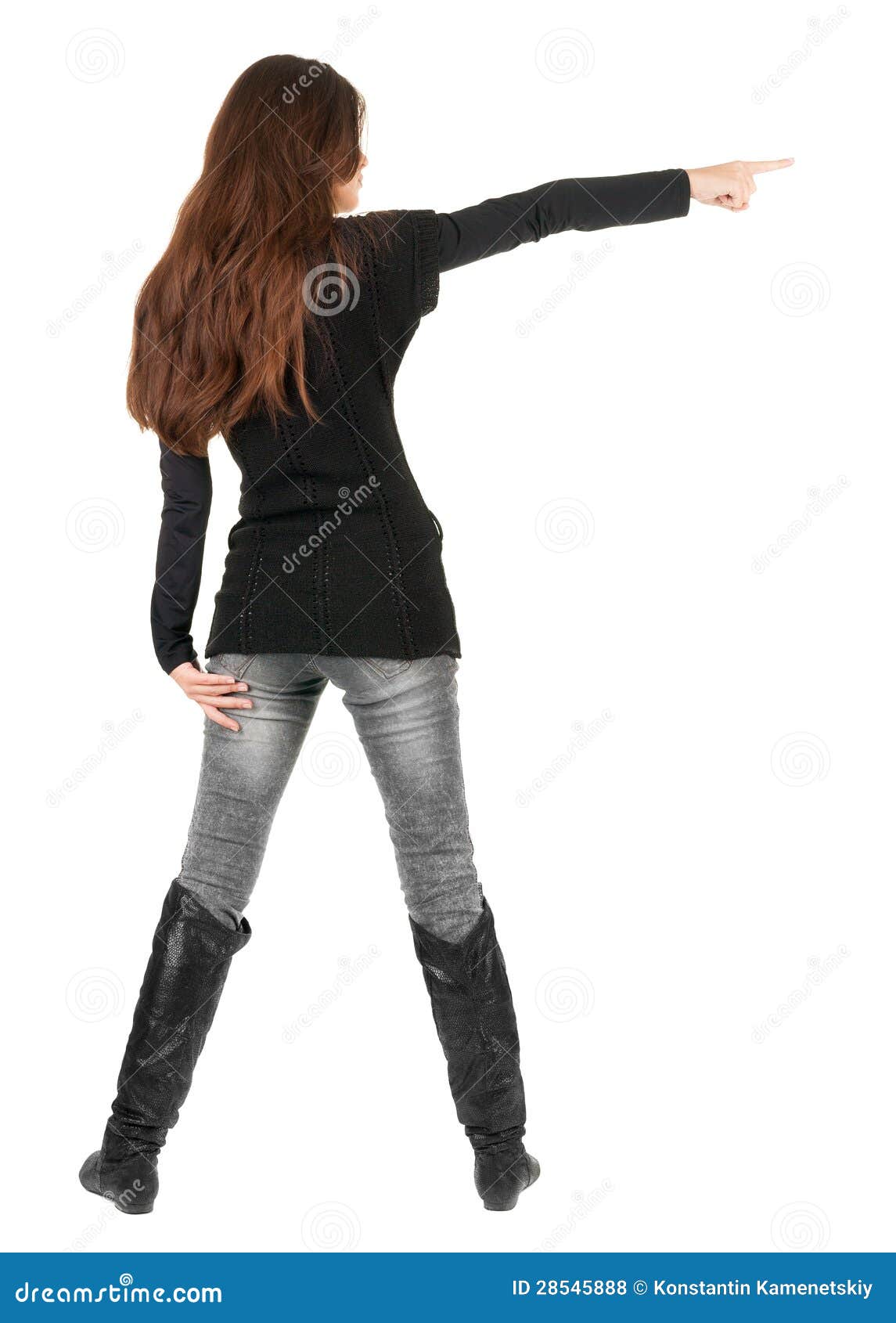 Back View of Pointing Woman. Stock Photo - Image of examining ...