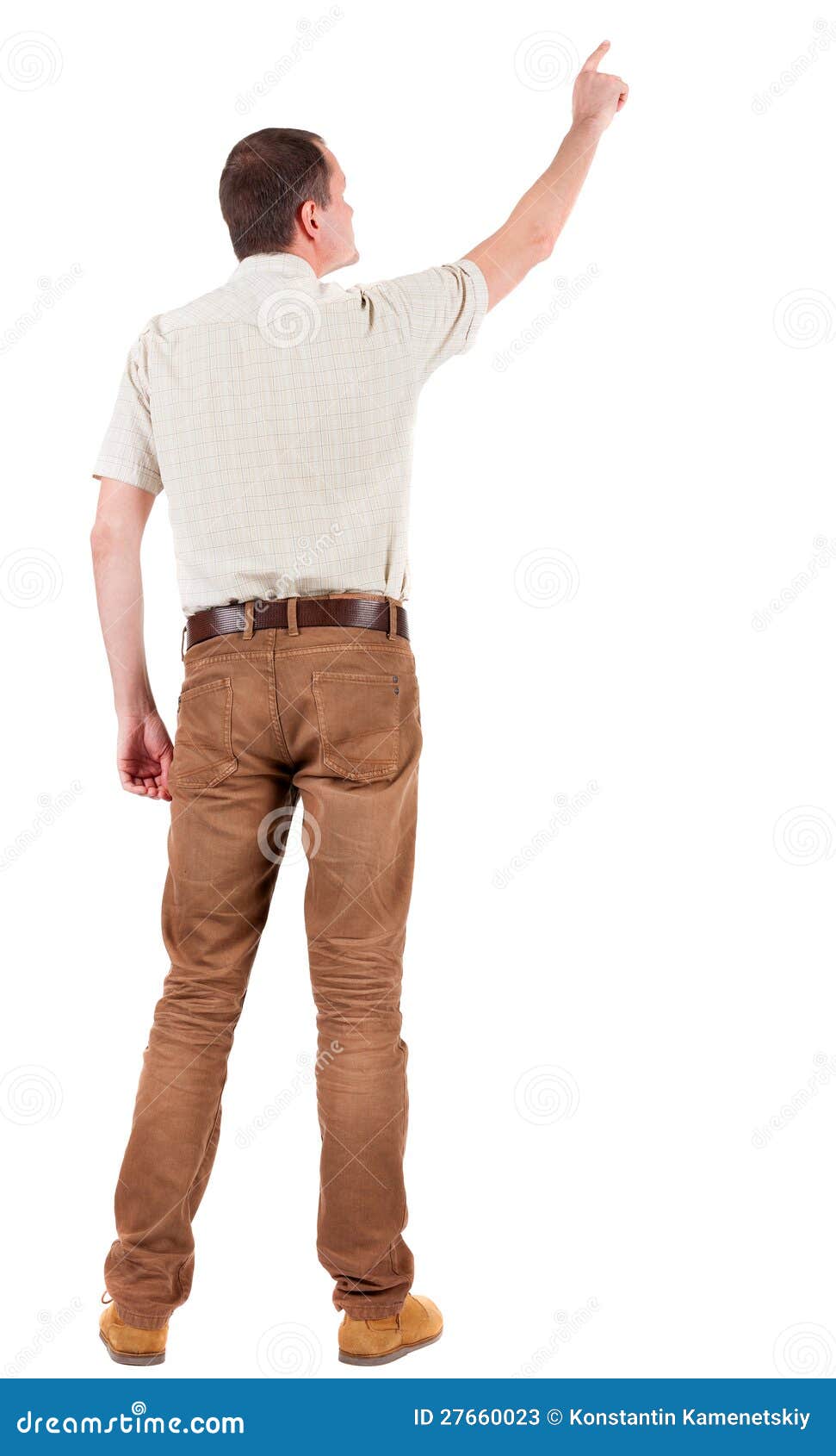 Back View of Pointing Young Men in Shirt and Jeans Stock Image - Image ...