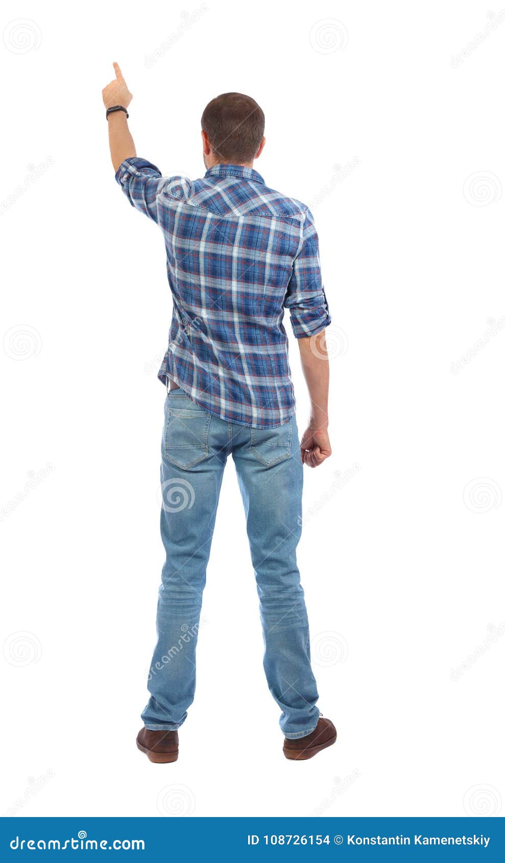 Back View of Pointing Young Men in Shirt and Jeans. Stock Photo - Image ... Back View of Pointing Young Men in Shirt and Jeans. Stock Photo - Image ...