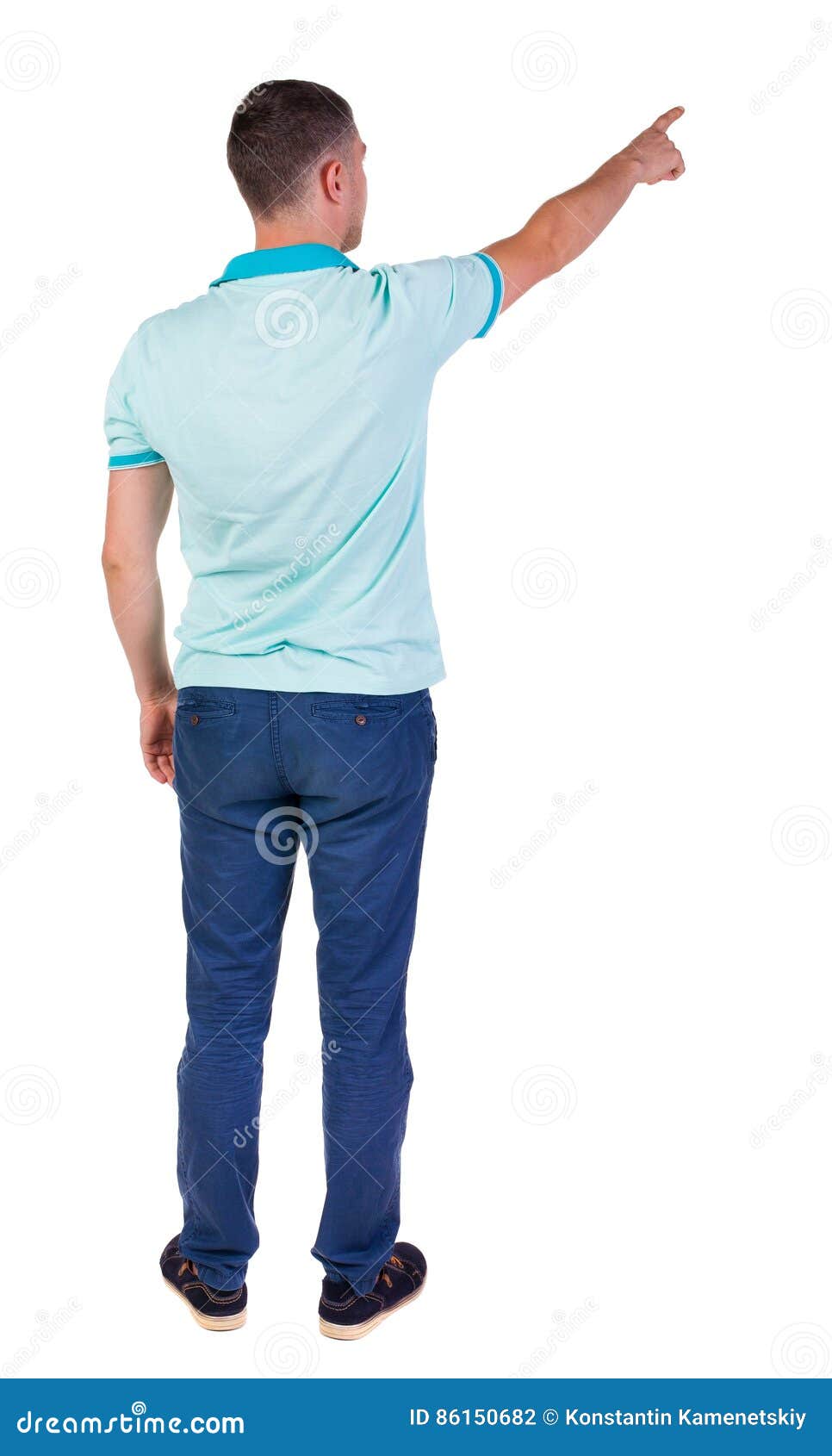 Back View of Pointing Young Men in Shirt and Jeans. Stock Photo - Image ... Back View of Pointing Young Men in Shirt and Jeans. Stock Photo - Image ...