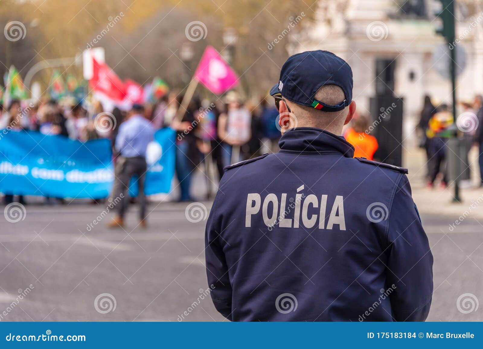 Back View of a Policeman during a Protest in Lisbon, Portugal Editorial ...