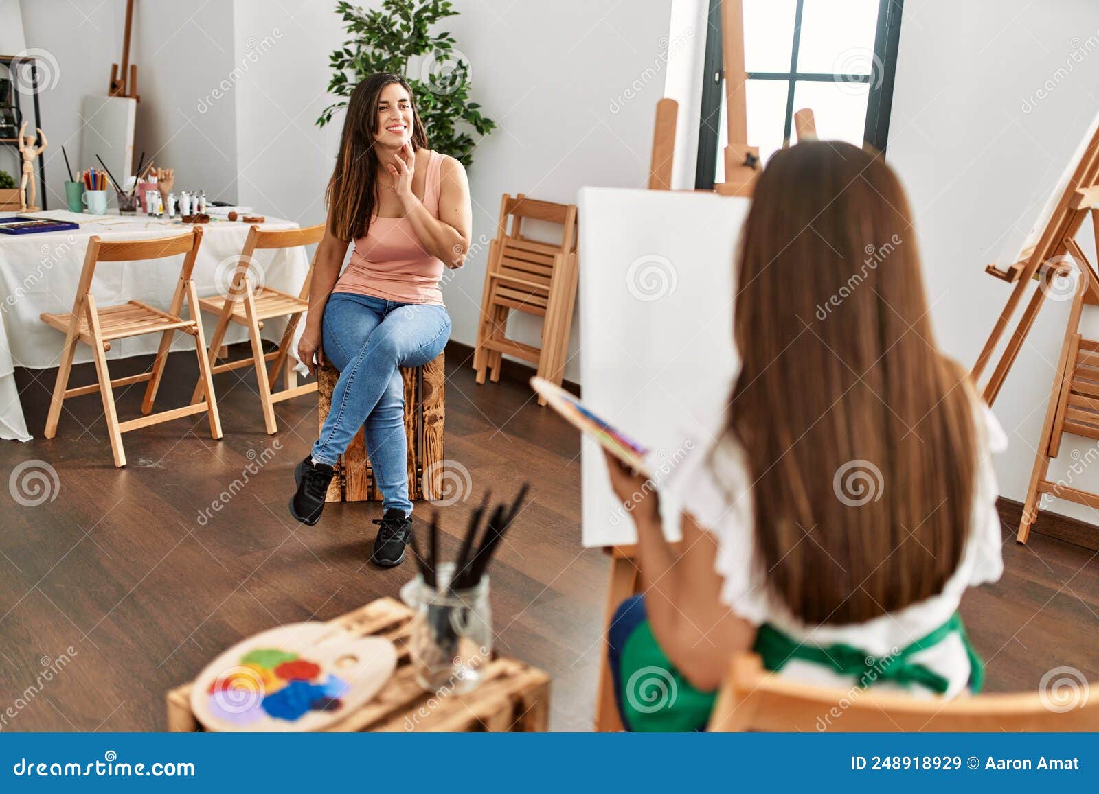 Back View Portrait of Artist Painting at Art Studio Stock Image - Image ...