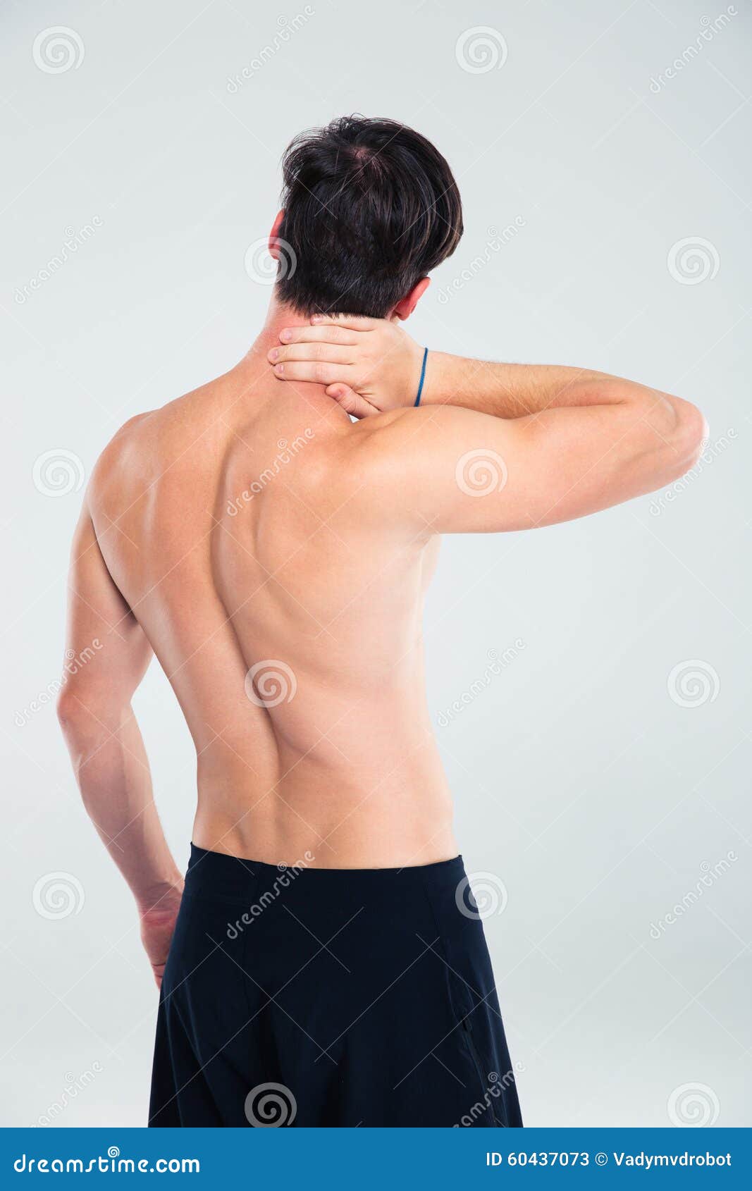 Back View Portrait of a Man Having Neck Pain Stock Image - Image of ...