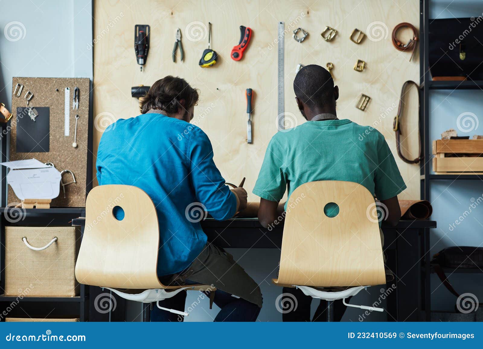 Two Men Working in Studio Back View Stock Image - Image of workshop ...