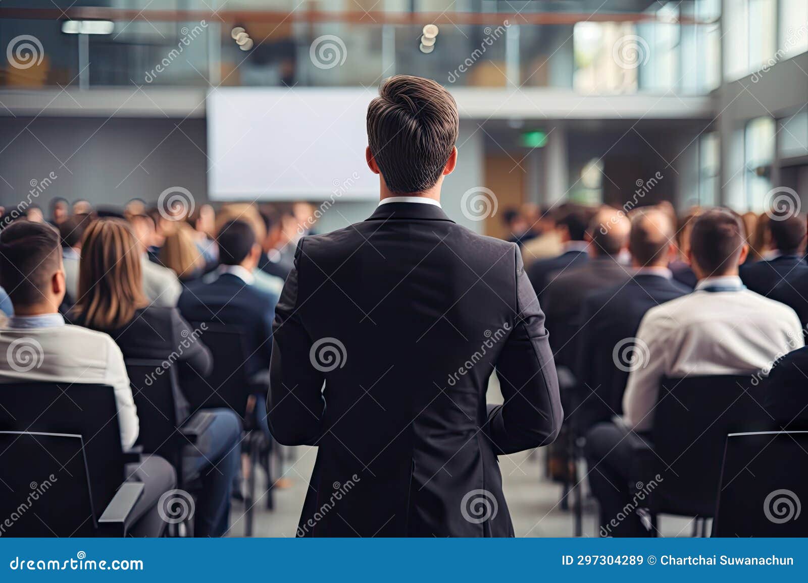 Back View of the Presenting Business Man Front of People.by Generative ...