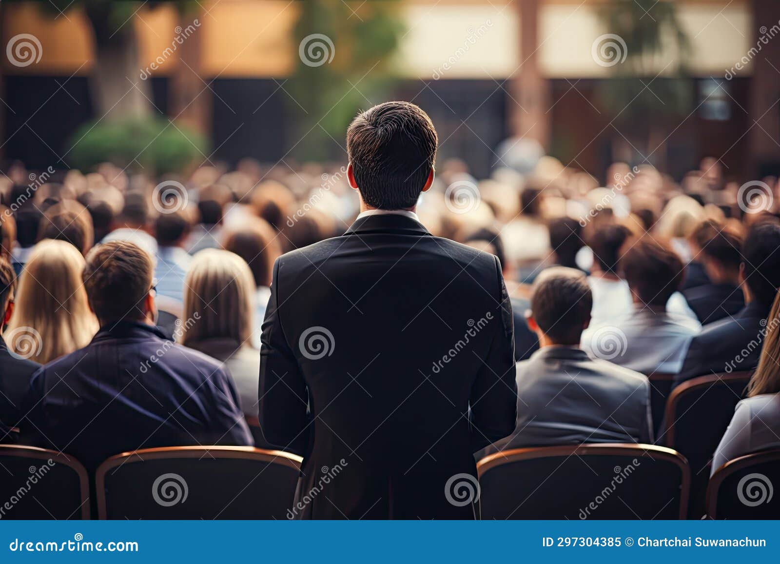 Back View of the Presenting Business Man Front of People.by Generative ...