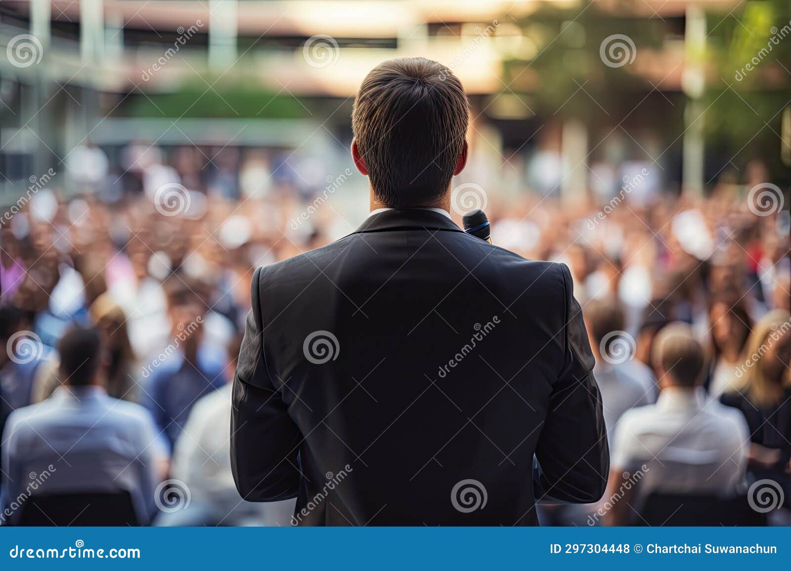 Back View of the Presenting Business Man Front of People.by Generative ...
