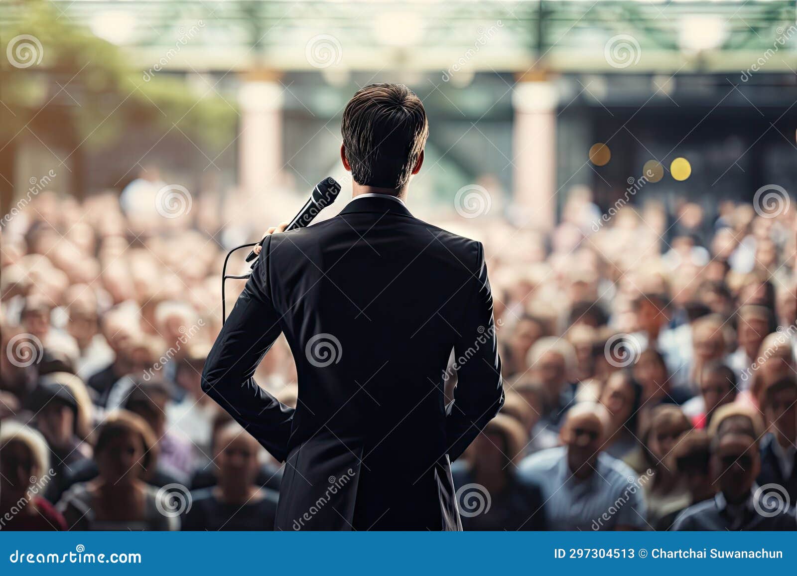 Back View of the Presenting Business Man Front of People.by Generative ...