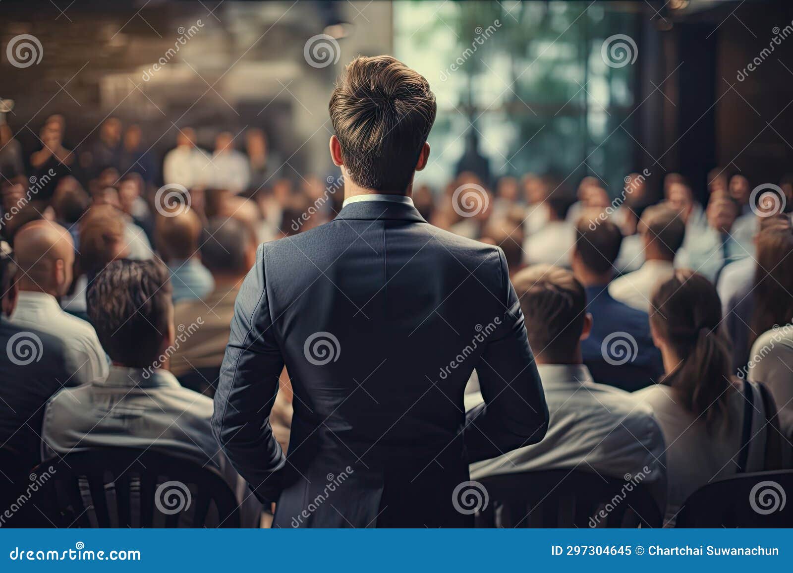 Back View of the Presenting Business Man Front of People.by Generative ...