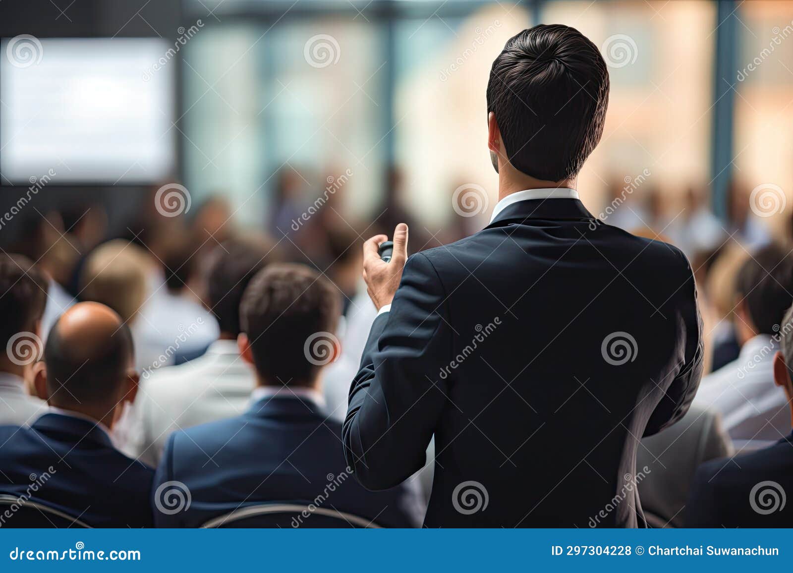 Back View of the Presenting Business Man Front of People.by Generative ...