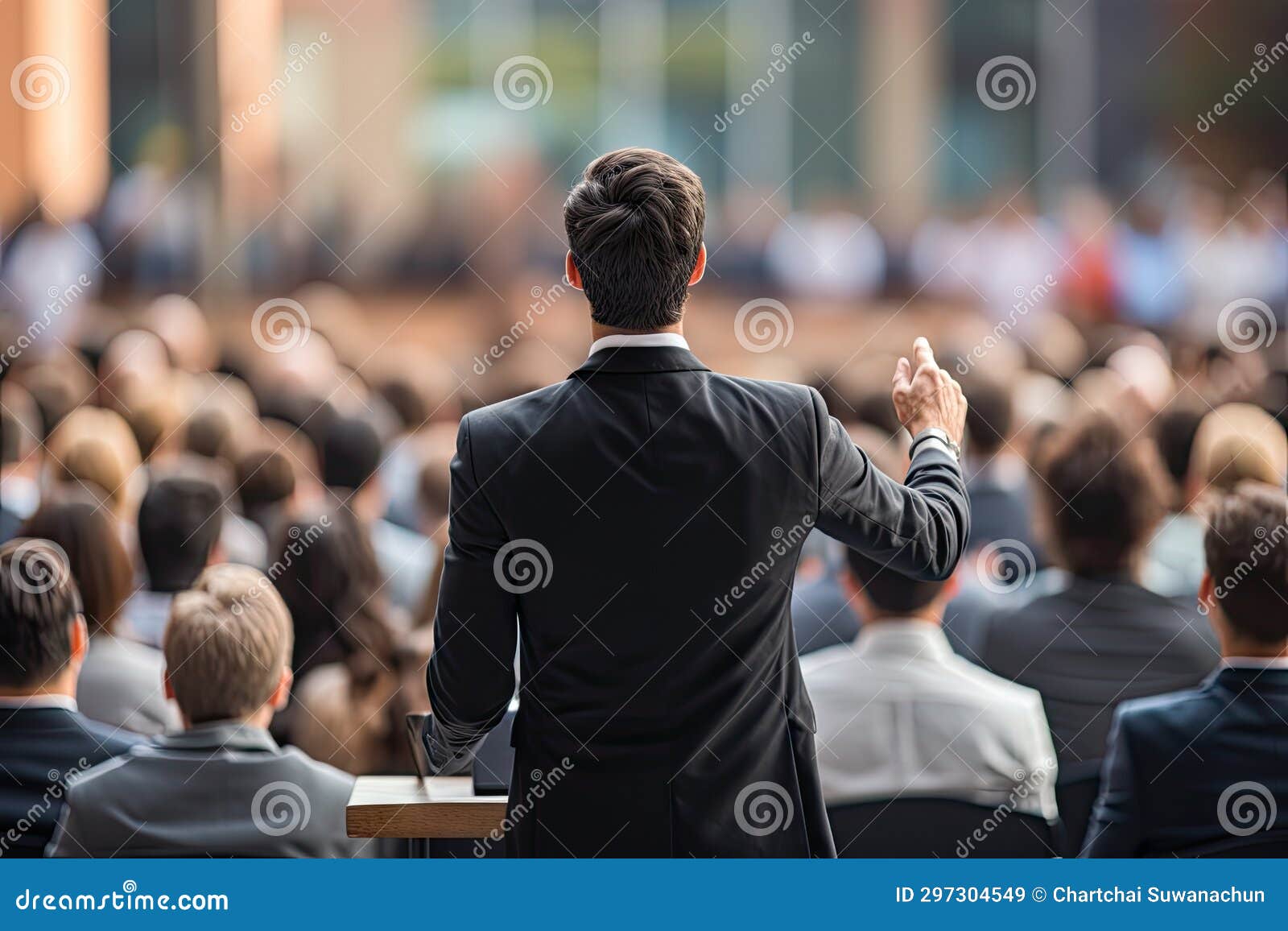 Back View of the Presenting Business Man Front of People.by Generative ...