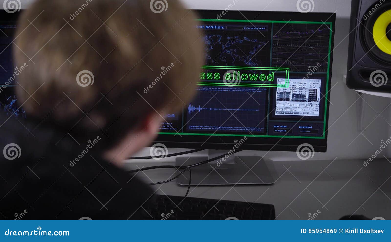 Back View of Professinal Hacker Making Cyber Attack on Network of the ...