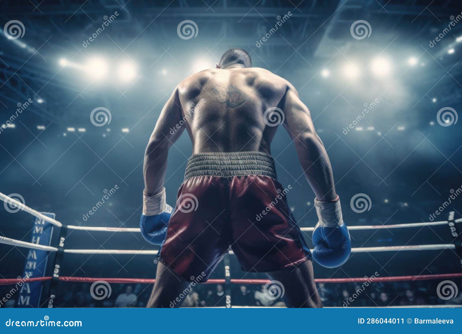 Back View of Professional Boxer. Ring Match with Spot Lighting Stock ...