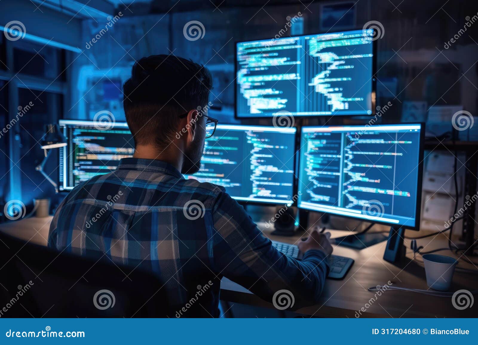 Back View of Software Developer Coding Program or Engineering Prompt. AIG42. Stock Photo - Image ...