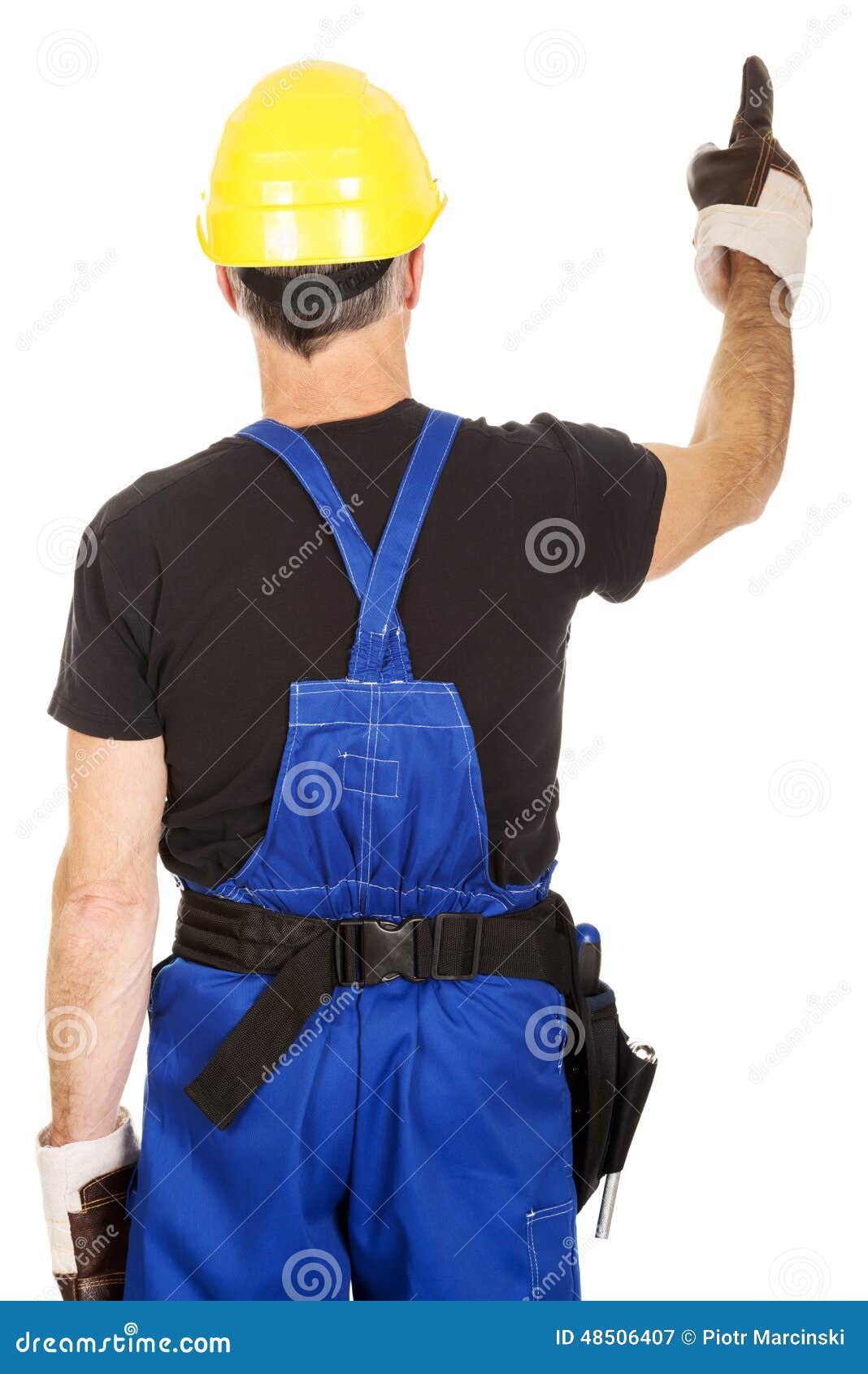 Back View Repairman Pointing Up Stock Image - Image of background ...