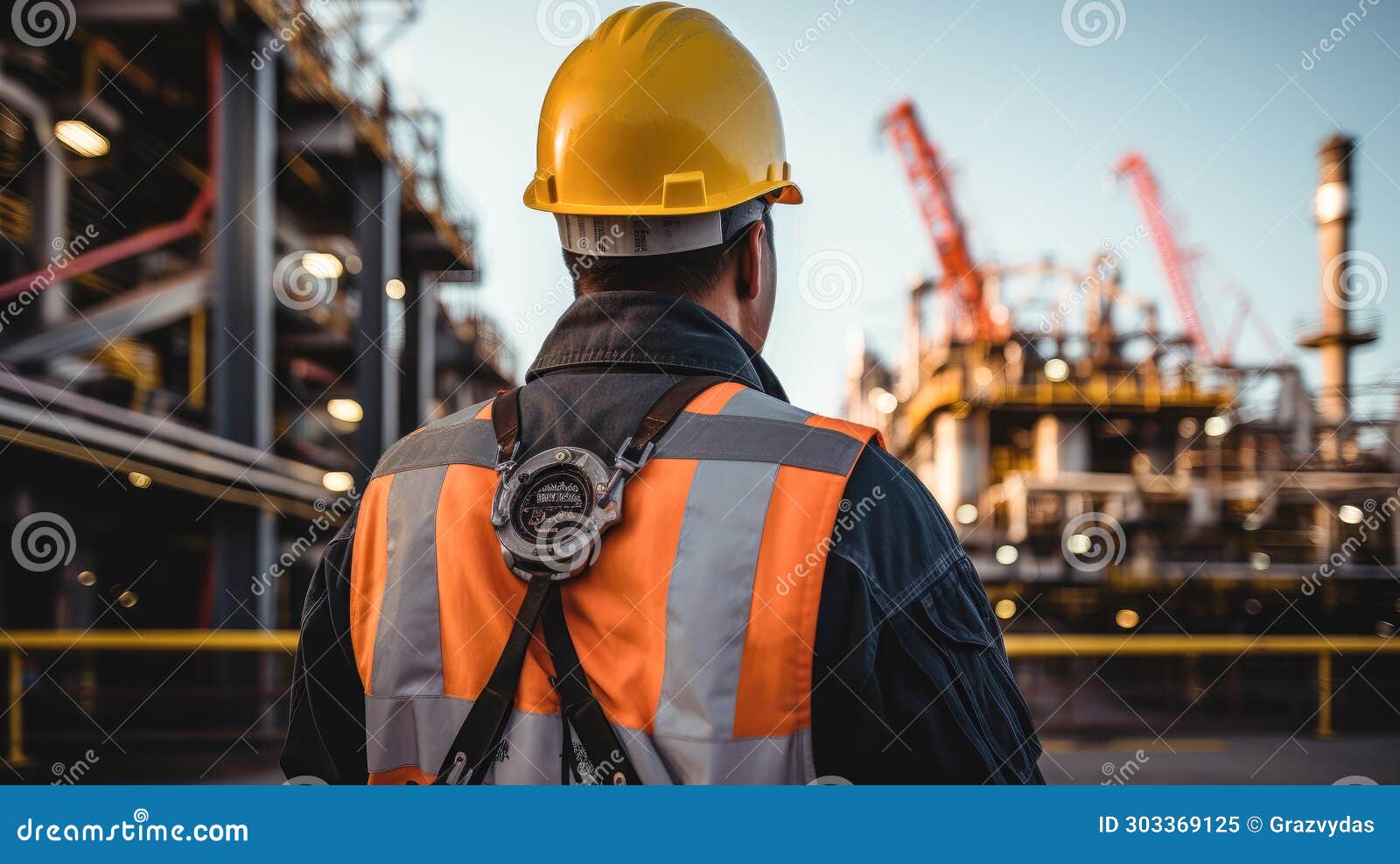 Back View of Rig Worker on Oil Platform. Offshore Oil and Gas Industry ...