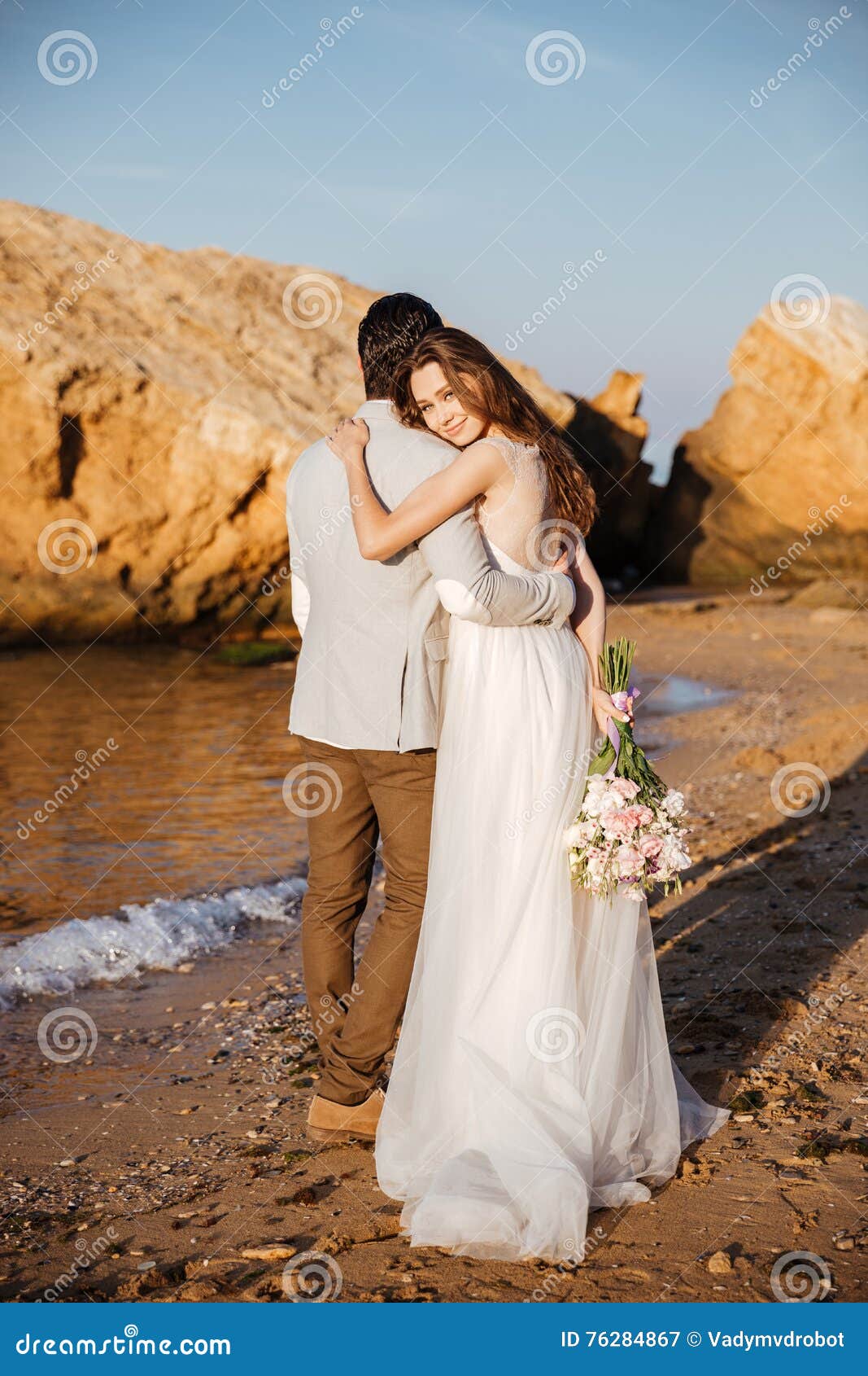 Back View of a Romantic Happy Married Couple Standing Stock Image ...