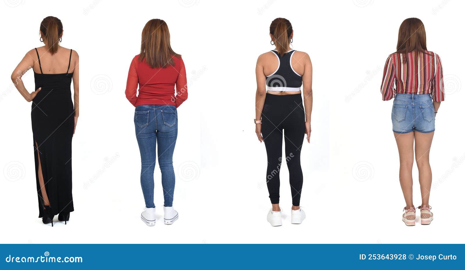 Back View of Same Women with Various Outfits Stock Photo - Image of ...