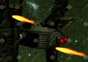 Back View of Sci-fi Spaceship in the Outer Space. Stock Illustration ...