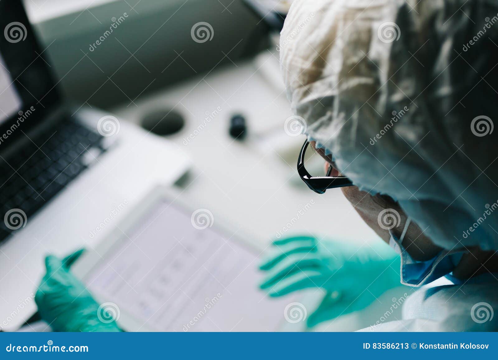 Back View of Scientist Working on Tablet Stock Image - Image of ...