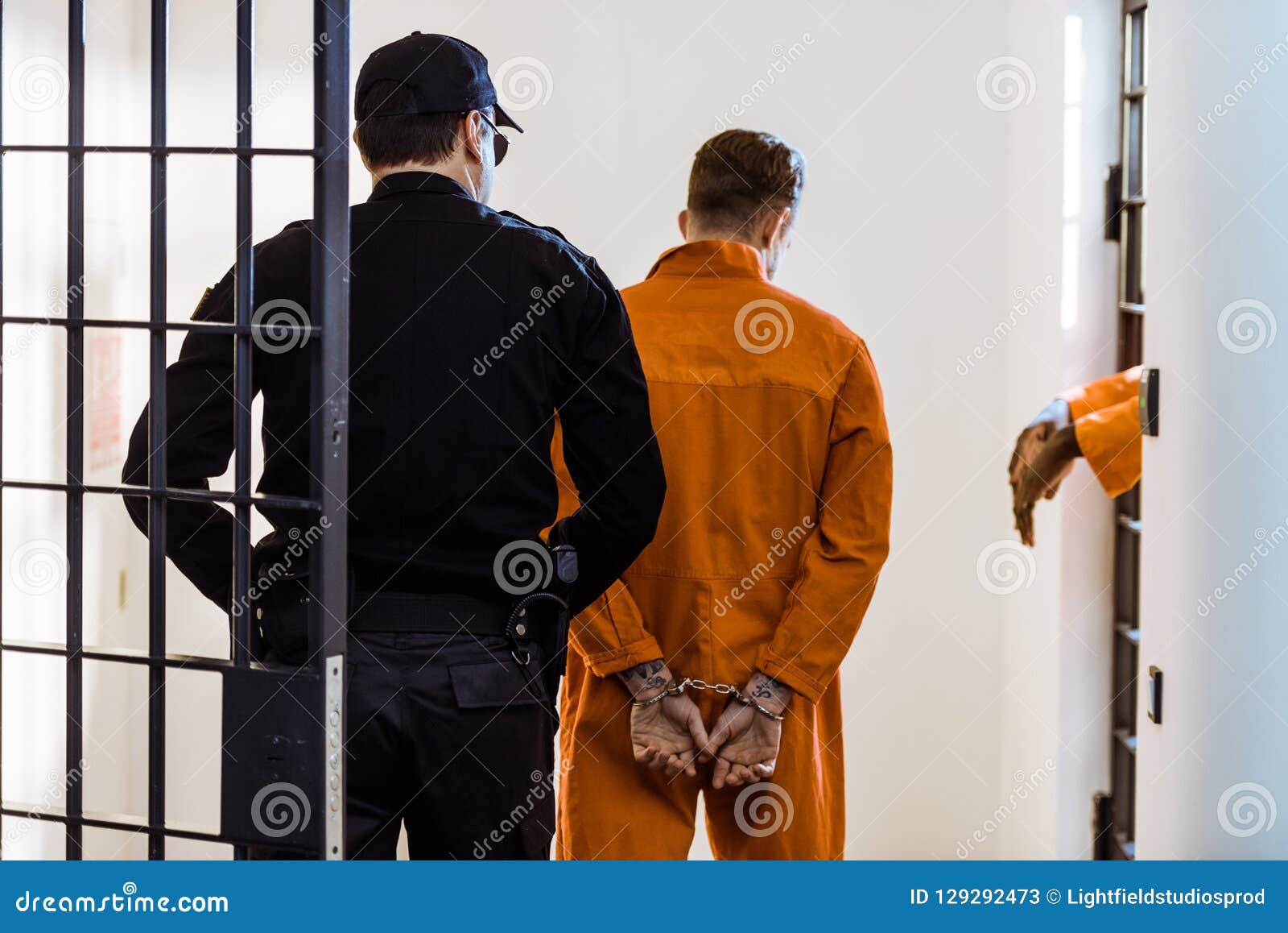 Back View of Security Guard Leading Criminal Stock Image - Image of ...