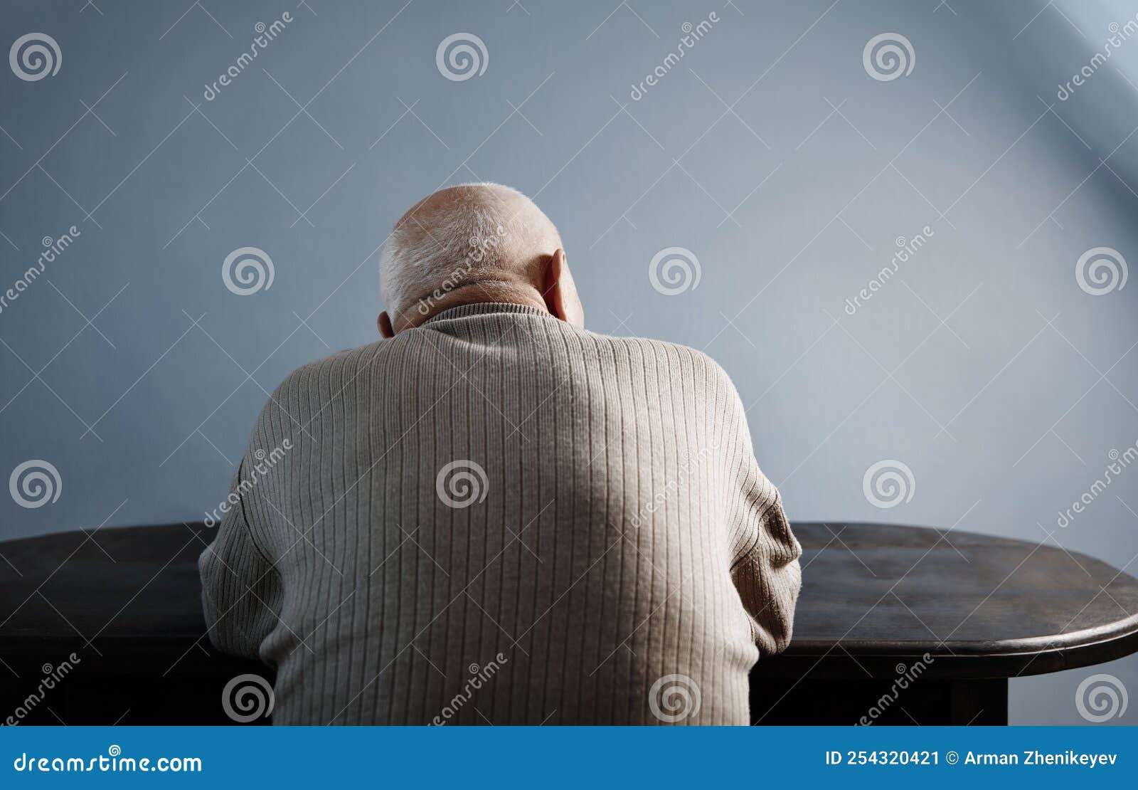 Back View on Senior Man Sitting at the Table Stock Image - Image of ...