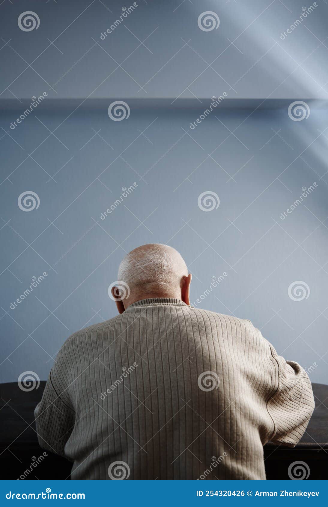 Back View on Senior Man Sitting at the Table Stock Photo - Image of ...